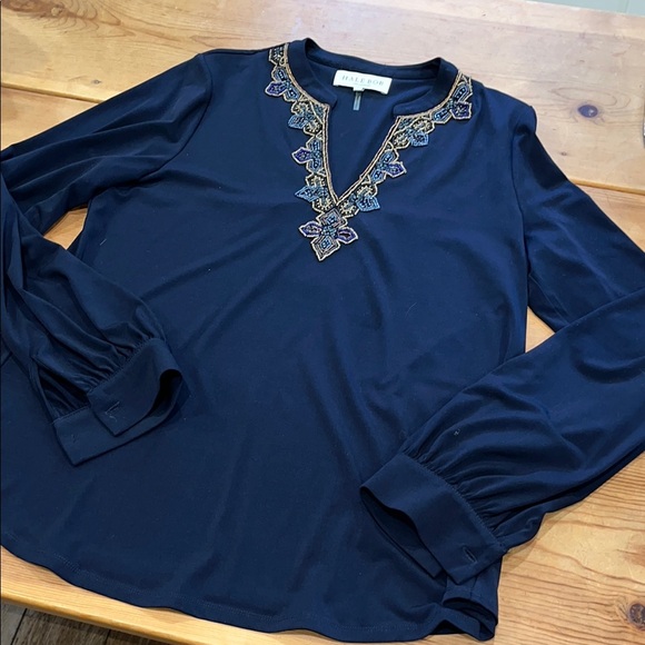 Hale Bob | Tops | Like New Hale Bob Midnight Blue Beaded Blouse | Poshmark